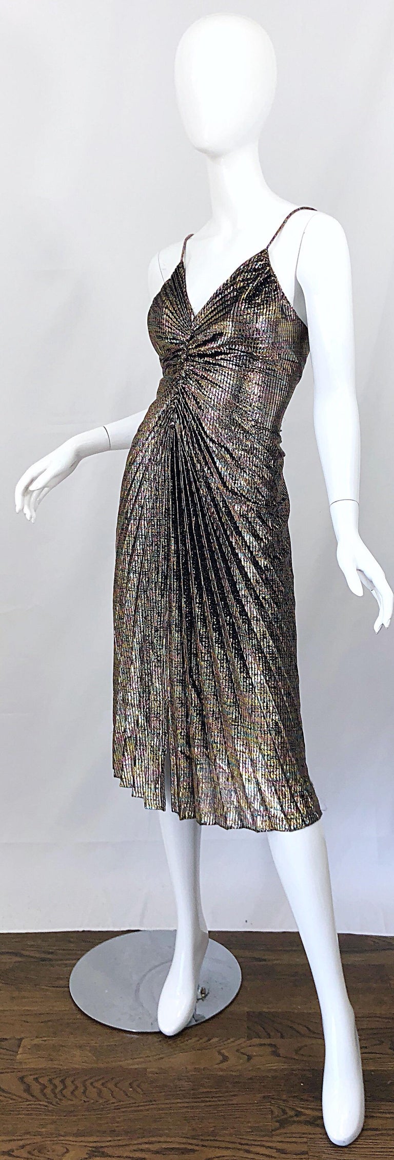 Amazing 1970s Metallic Disco Studio 54 Pleated Slinky Colorful Vintage ...