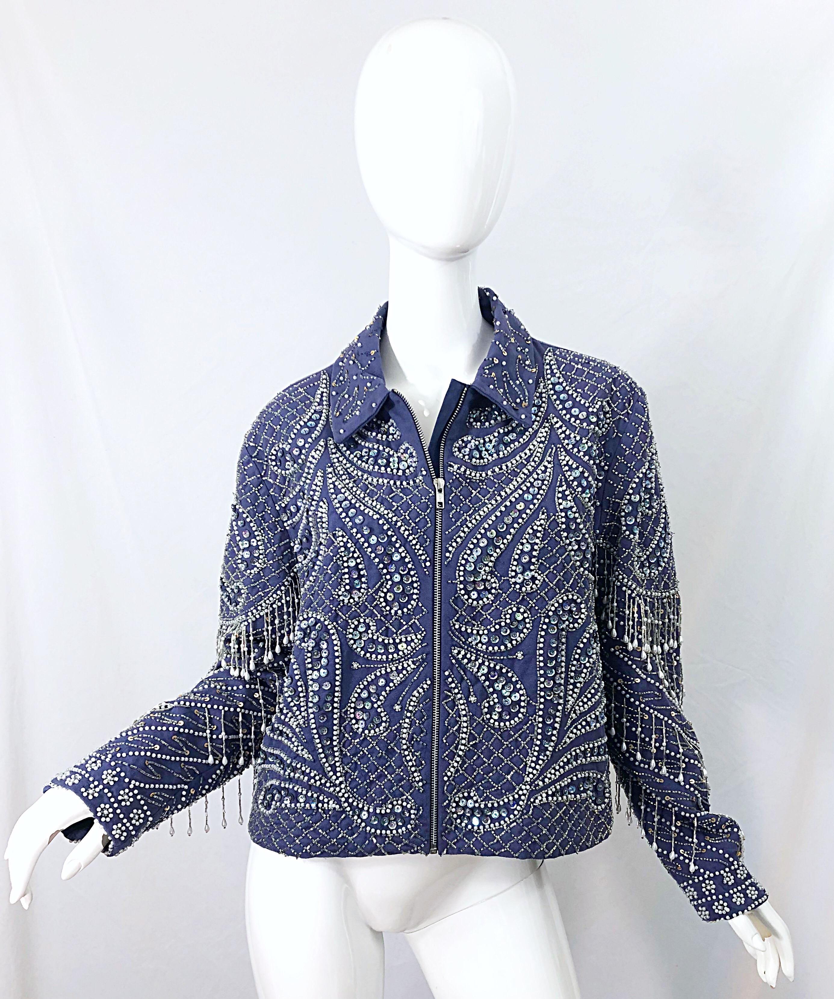 Amazing 1990s Fully Beaded + Sequin + Pearl Indigo Blue Vintage 90s ...