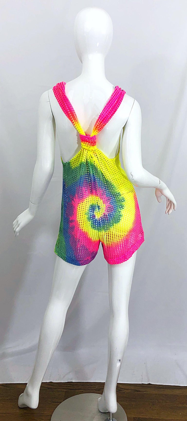 Amazing 1980s Tie Dyed Bright Colorful One Piece Fishnet Cut Out ...