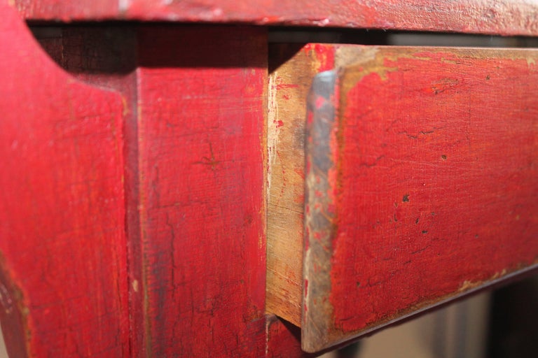 Amazing 19th Century Side Table in Original Red Painted Surface at 1stDibs