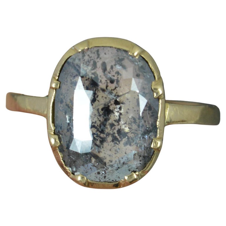 Amazing 3ct Spread Rose Cut Diamond Salt and Pepper 14ct Gold Solitaire ...