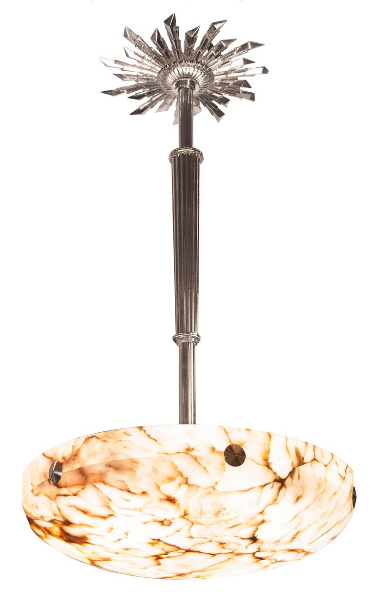 Amazing Chandelier in Alabaster and Chrome Metal, Style, Art Deco, 1920 ...