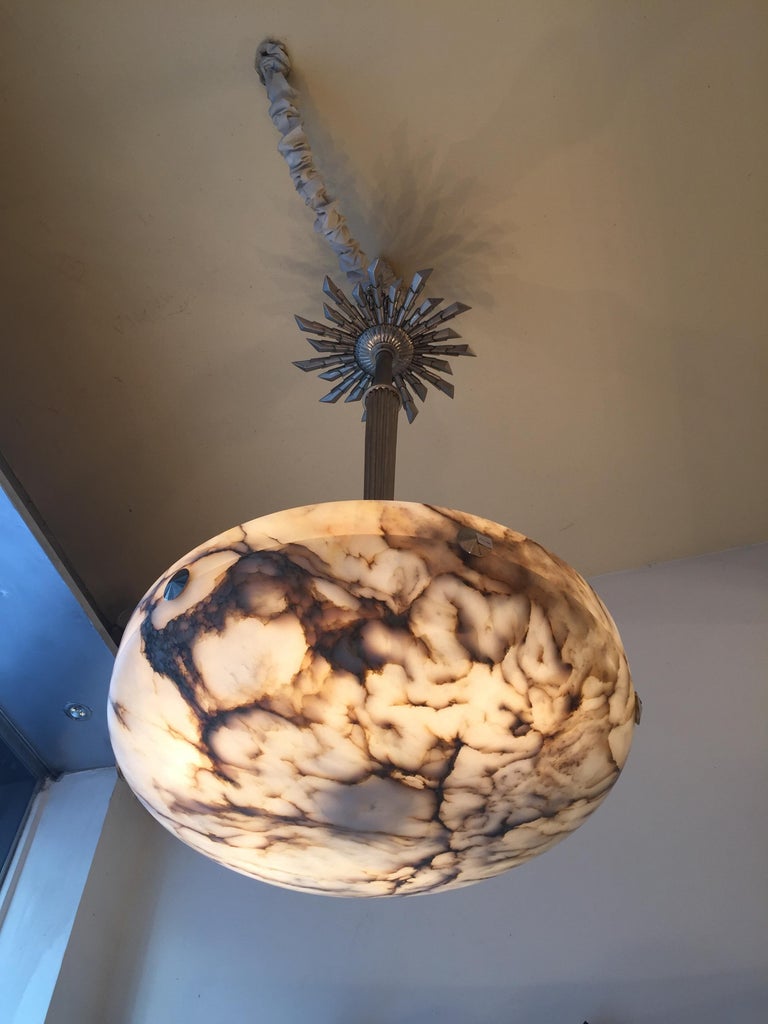 Amazing Chandelier in Alabaster and Chrome Metal, Style, Art Deco, 1920 ...