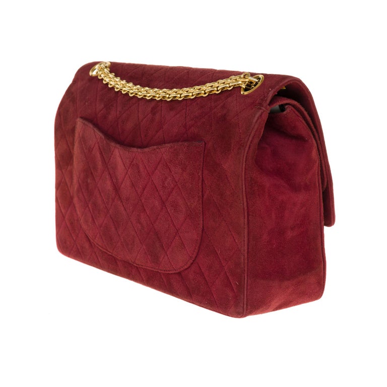 Amazing Chanel Classique handbag in red suede and gold hardware at ...