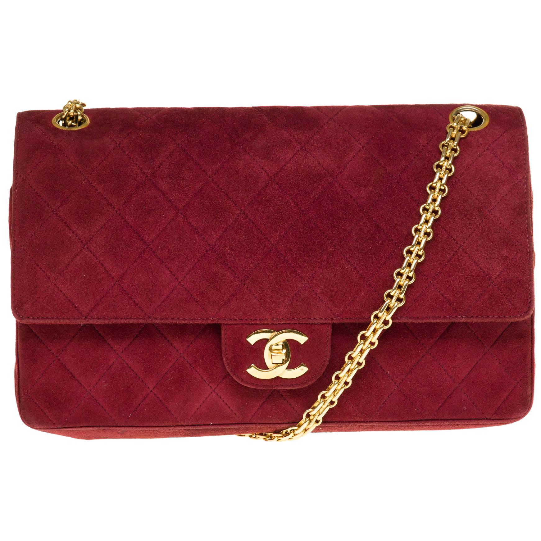 Amazing Chanel Classique handbag in red suede and gold hardware at ...