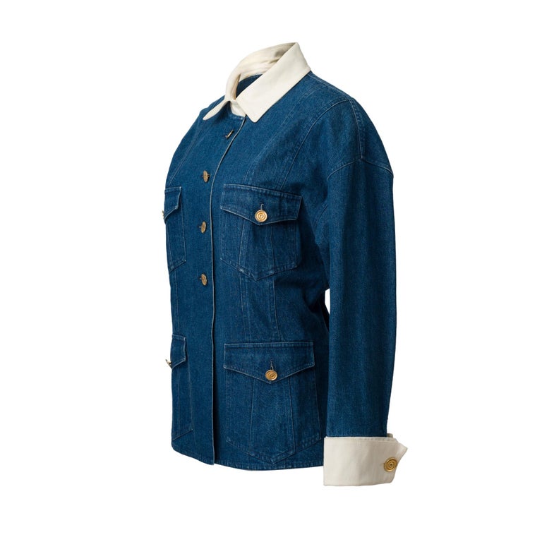 Amazing Chanel Jacket in blue and white denim at 1stDibs