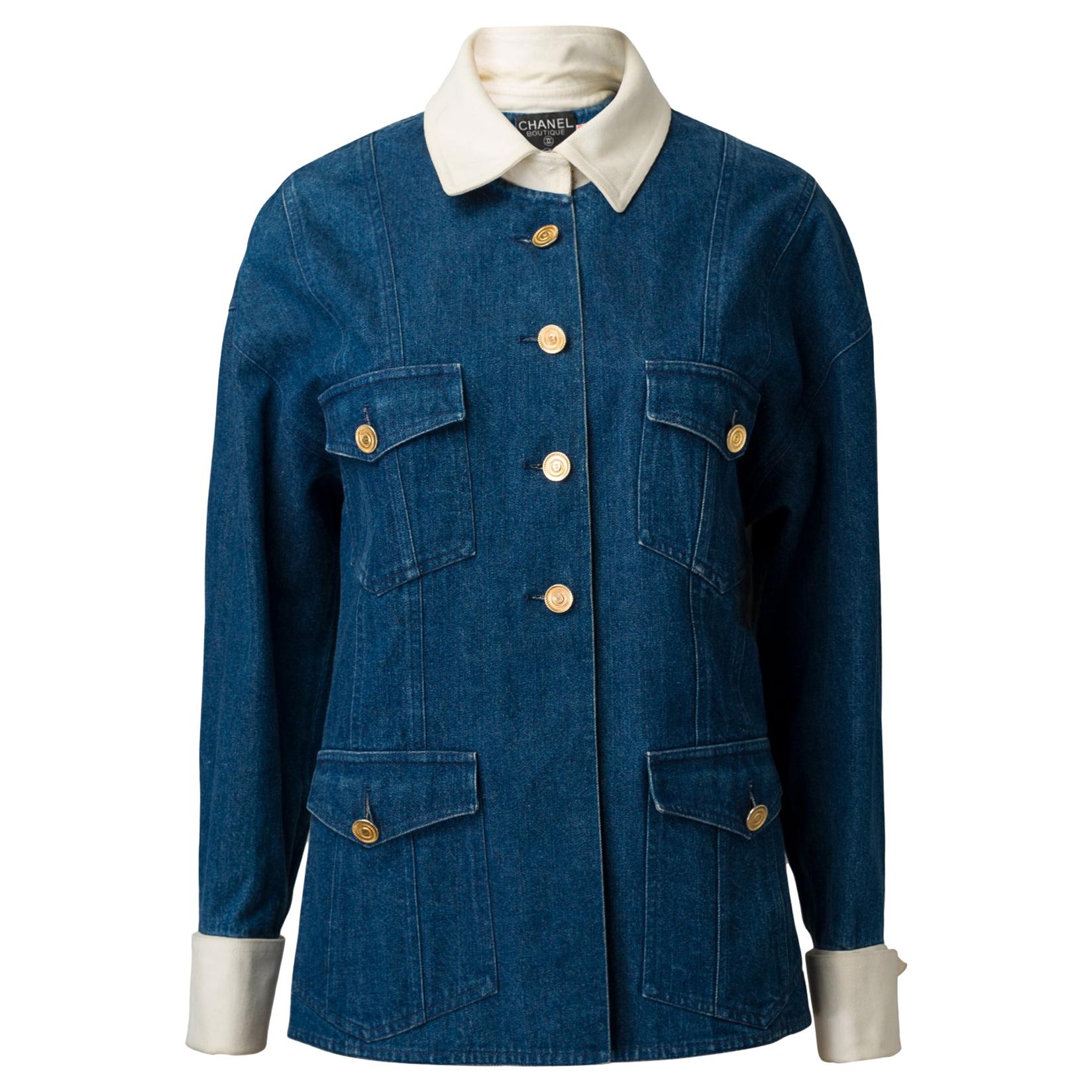 Amazing Chanel Jacket in blue and white denim at 1stDibs