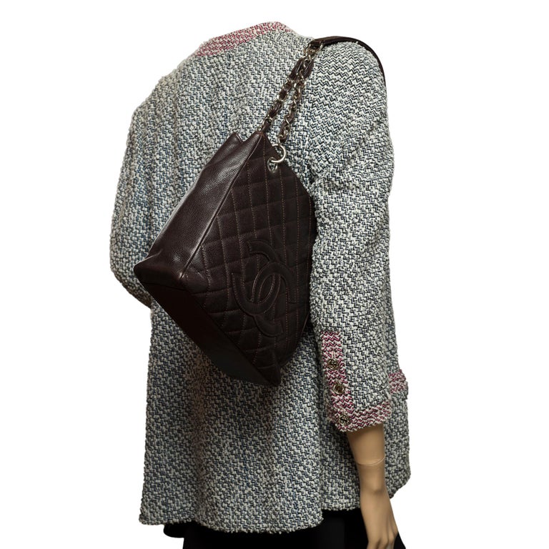 Amazing Chanel Petit Shopping Tote bag (PST) in brown Caviar quilted leather, SHW For Sale at ...