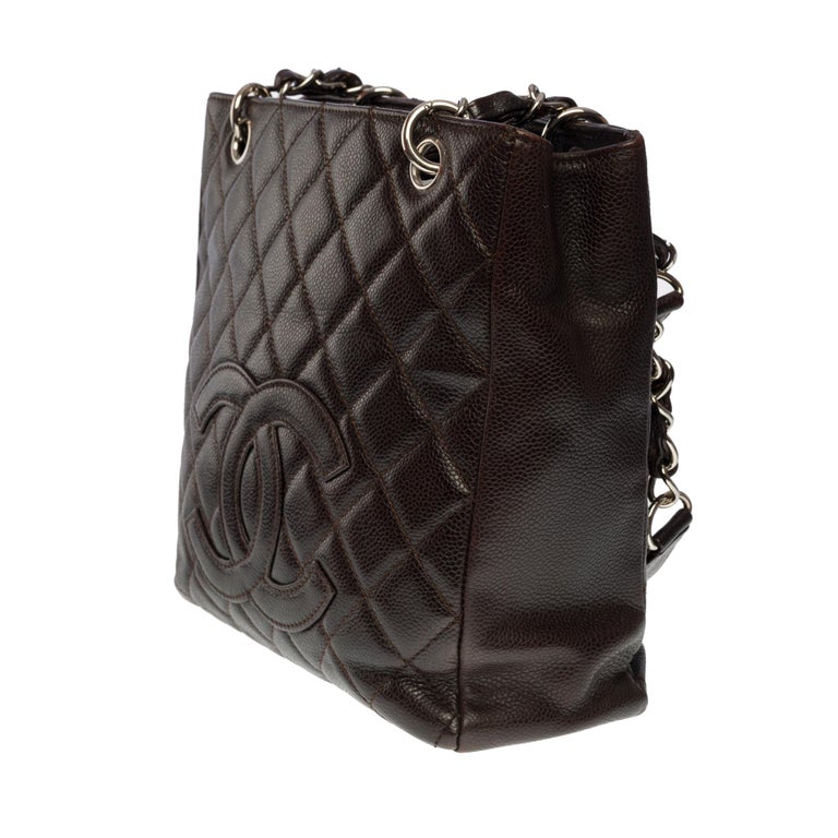 Amazing Chanel Petit Shopping Tote bag (PST) in brown Caviar quilted ...