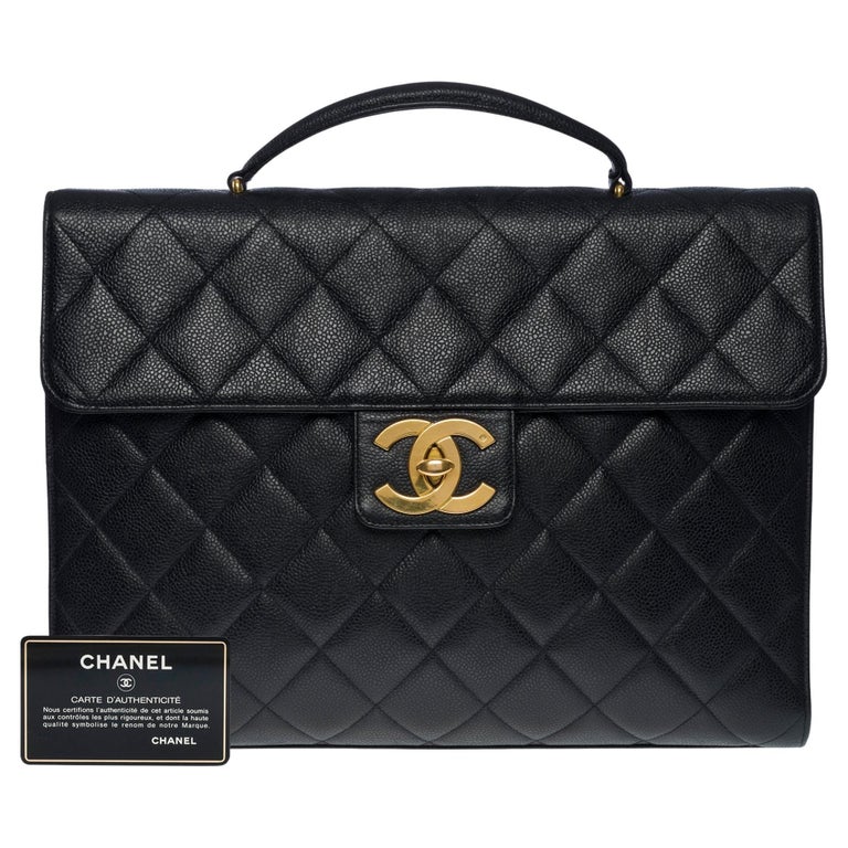 Amazing Chanel vintage Briefcase in black caviar leather, GHW For Sale ...