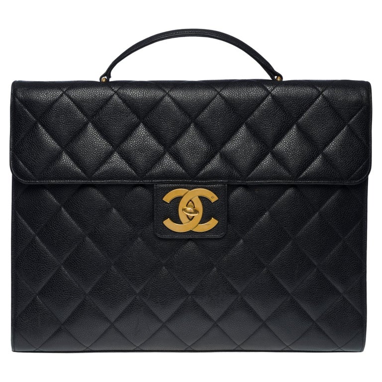 Amazing Chanel vintage Briefcase in black caviar leather, GHW For Sale ...