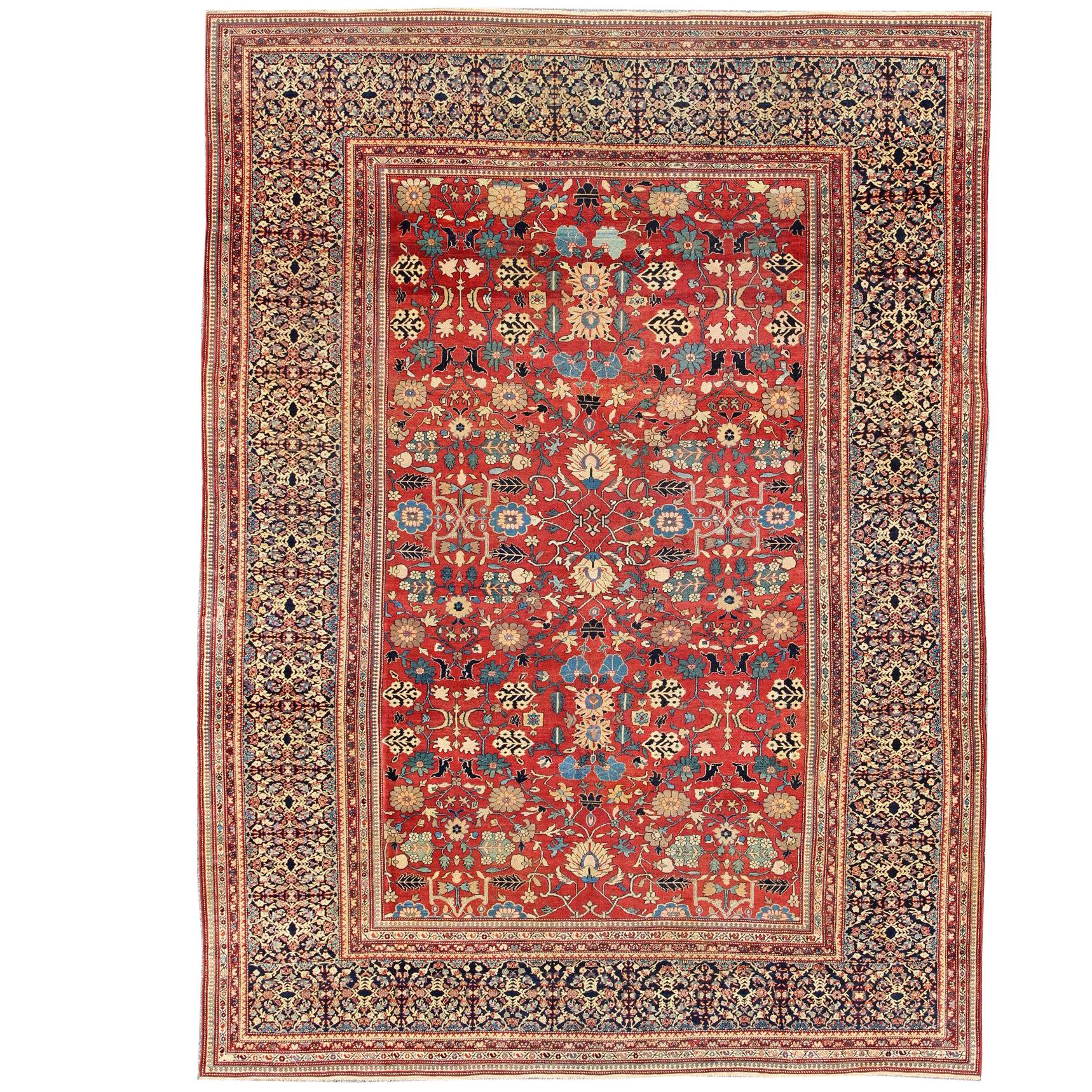 Antique Persian Sarouk Farahan Fine Rug in Red, Green and Jewel Colors ...