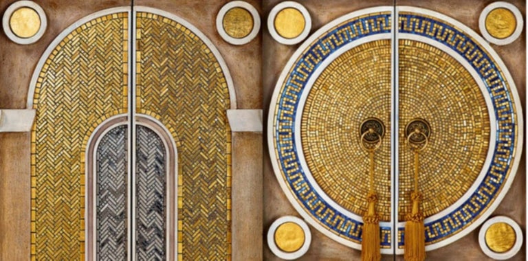 Amazing Hand Decorated Cabinet Mosaic Insert Hard Leather and Mirror on ...