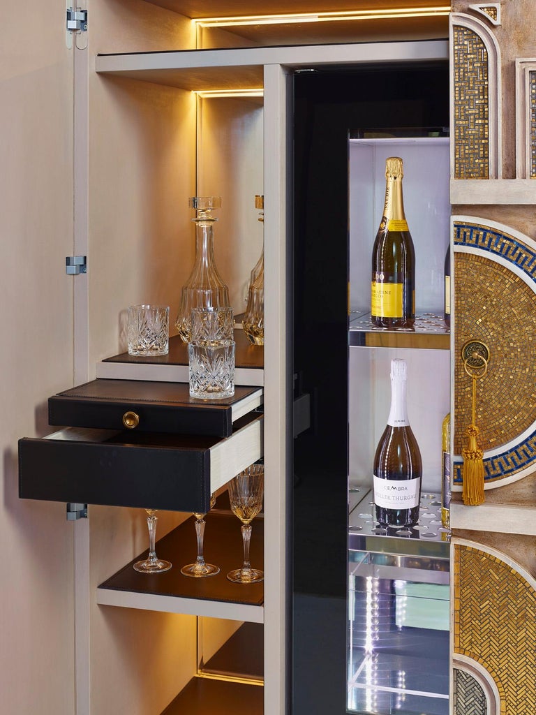 Amazing Hand Decorated Cabinet Mosaic Insert Hard Leather and Mirror on ...