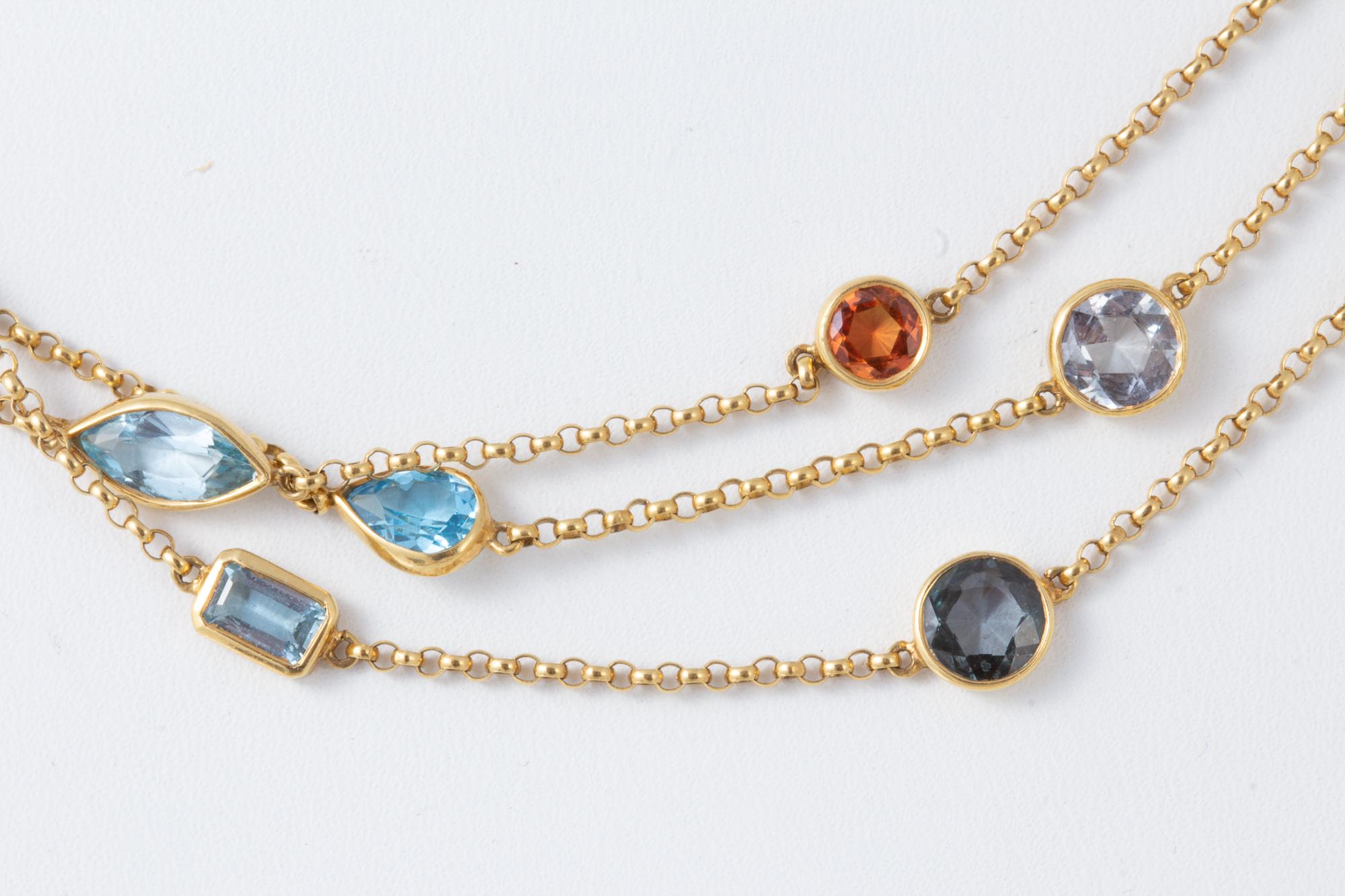 Amazing Handcrafted Bezel Set of Multicolored Gemstone Necklace in 18 ...