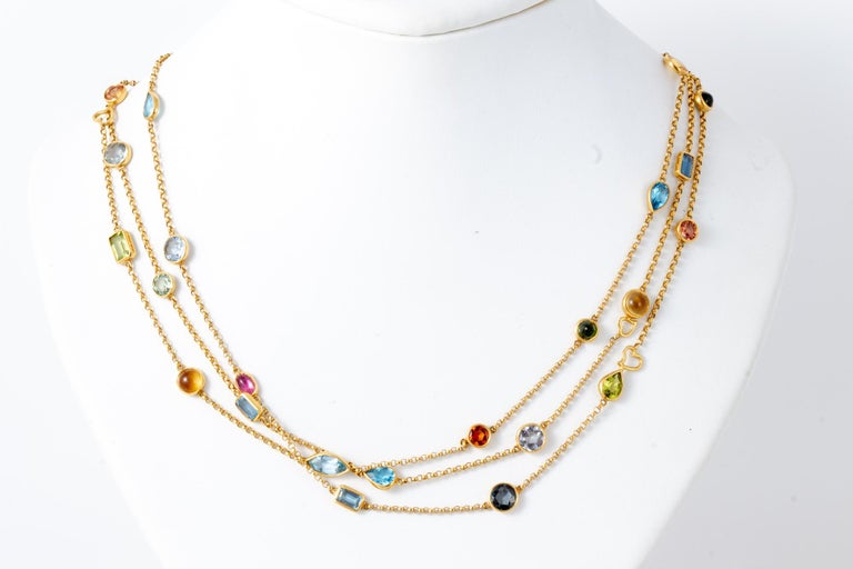 Amazing Handcrafted Bezel Set of Multicolored Gemstone Necklace in 18 ...