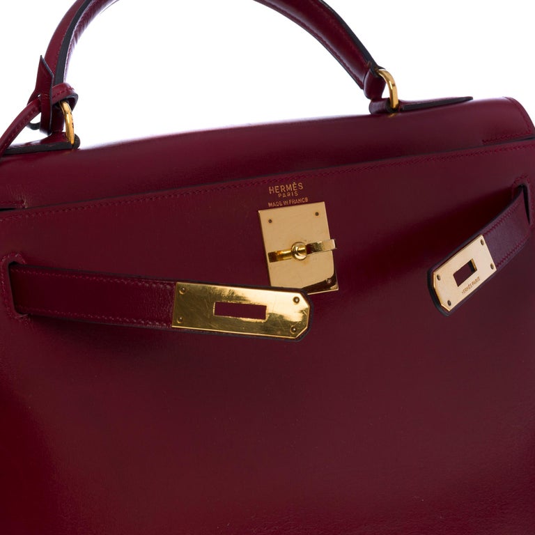 Amazing Hermes Kelly 28 sellier handbag in Rouge H box calf leather ...