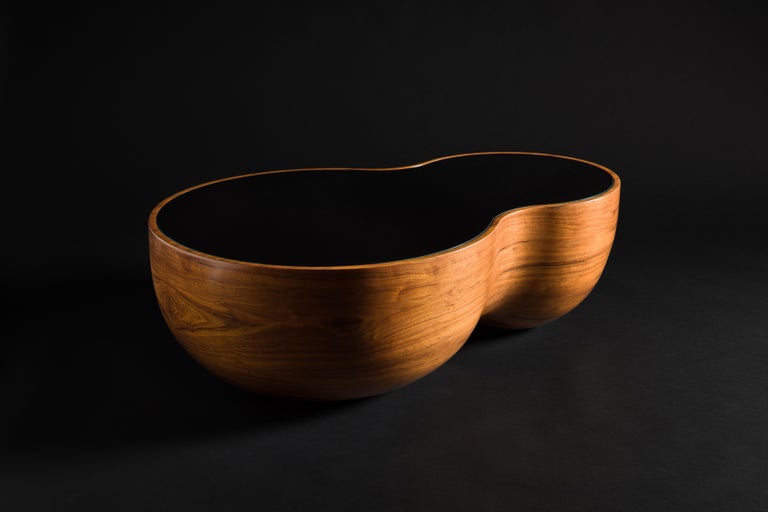 Amazing Laconic Walnut Coffee Table Nut with Glass Tabletop For Sale at ...
