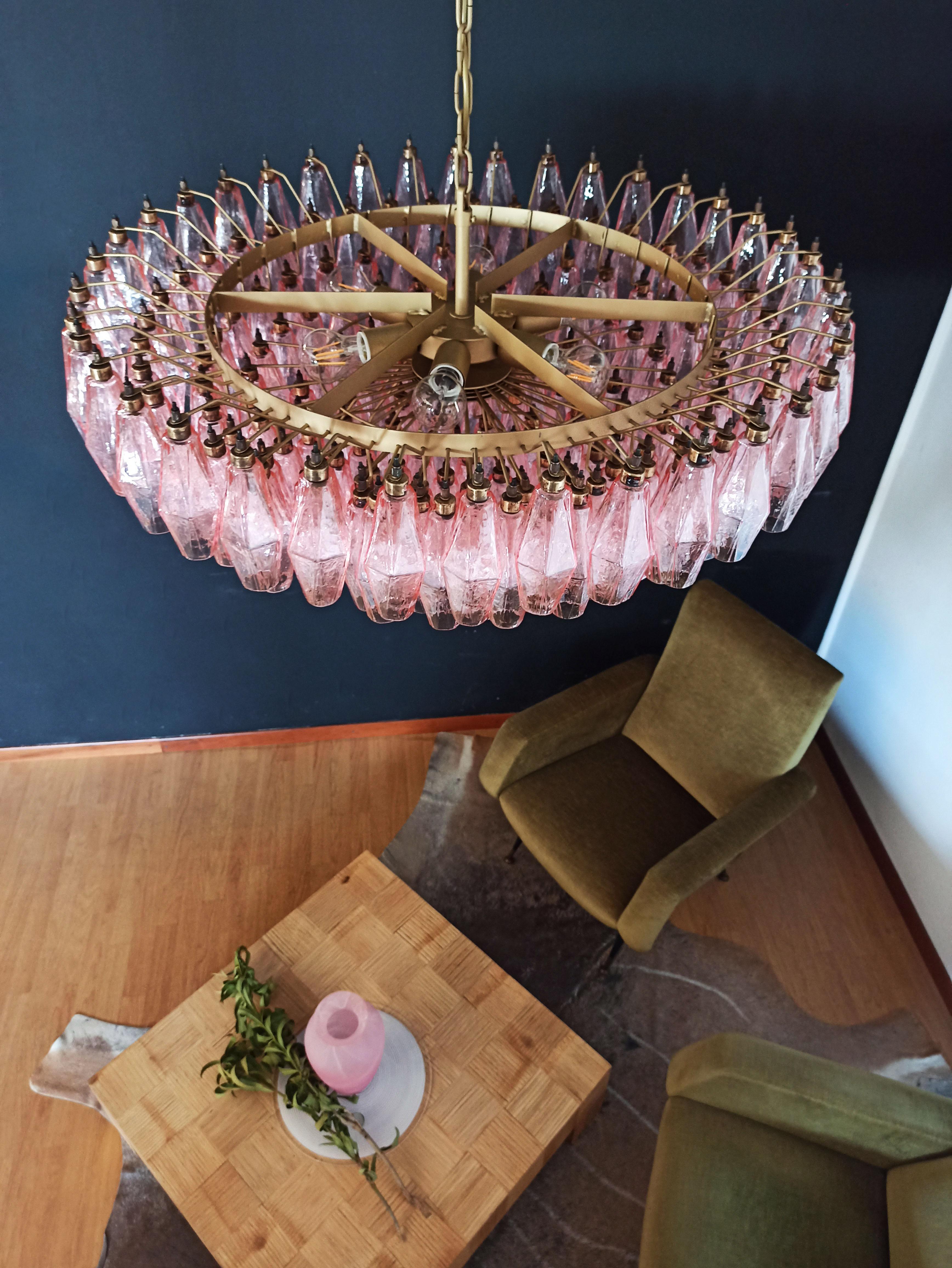 Amazing Murano Glass Candelier, 185 Pink Poliedri at 1stDibs