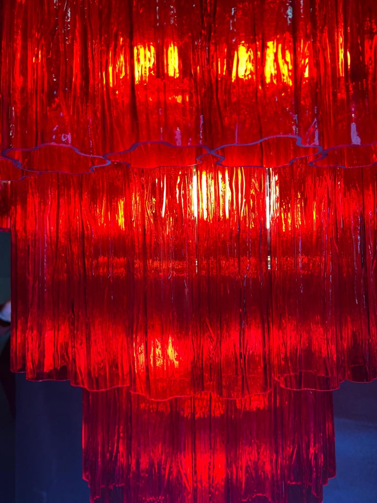 Amazing Pair of Italian Red Chandeliers by Valentina Planta, Murano For ...