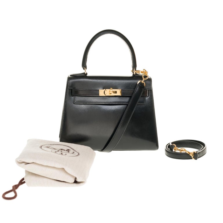 Amazing and Rare Hermès Mini Kelly 20cm double strap in black box ...