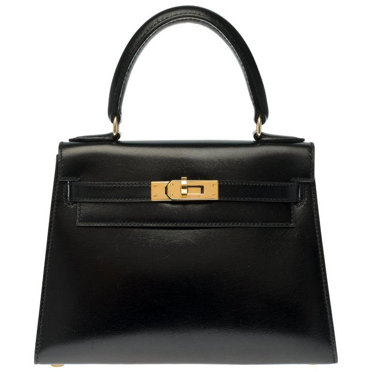Amazing and Rare Hermès Mini Kelly 20cm double strap in black calfskin ...