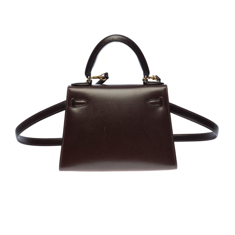 Amazing and Rare Hermès Mini Kelly 20cm double strap in brown calfskin ...