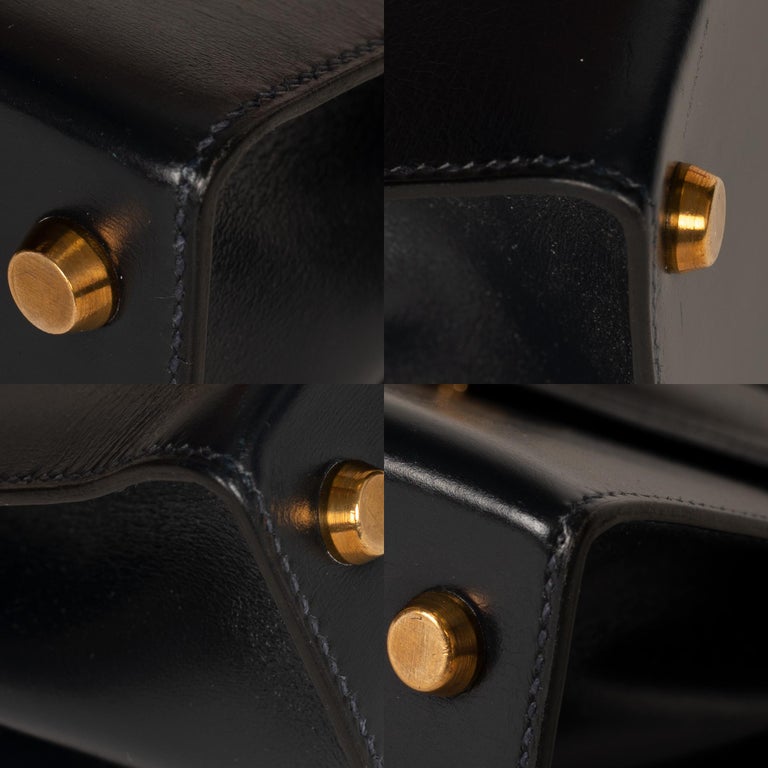 Amazing and Rare Hermès Mini Kelly 20cm in blue navy calfskin and gold ...