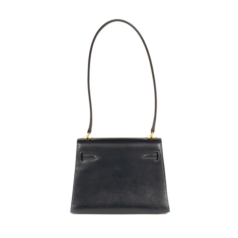 Amazing and Rare Hermès Mini Kelly 20cm in blue navy calfskin and gold ...