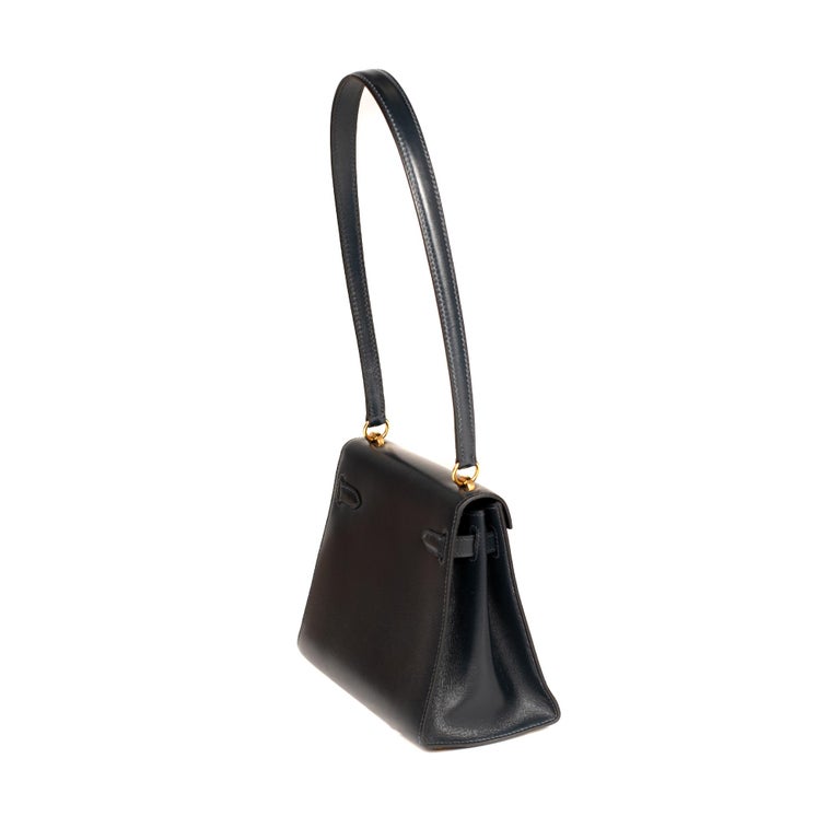 Amazing and Rare Hermès Mini Kelly 20cm in blue navy calfskin and gold ...