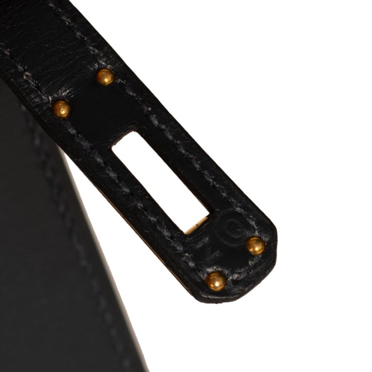 Amazing and Rare Hermès Mini Kelly 20cm in blue navy calfskin and gold ...