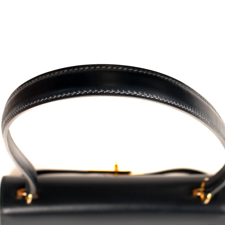 Amazing and Rare Hermès Mini Kelly 20cm in blue navy calfskin and gold ...