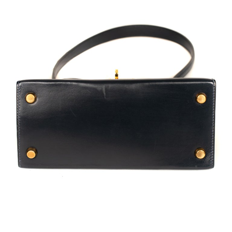 Amazing and Rare Hermès Mini Kelly 20cm in blue navy calfskin and gold ...