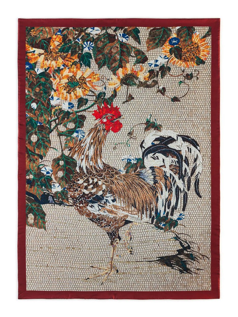 Amazing Rooster Bed-Cover Blanket Silk Cashmere Wool For Sale at 1stDibs