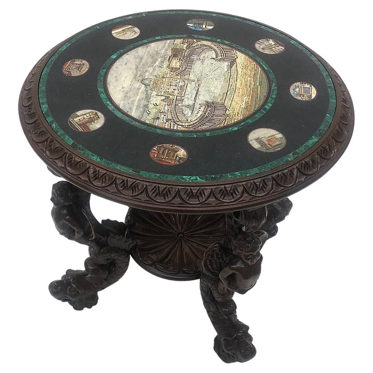 Amazing Scenic Micro Mosaic Table with Hand Carved Figures circa 19th ...