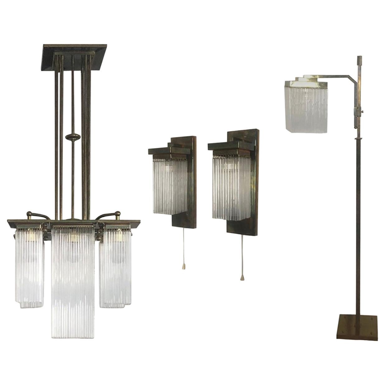 Rare Brass and Glass Floor Lamp From Vienna, Koloman Moser, Otto Wagner ...