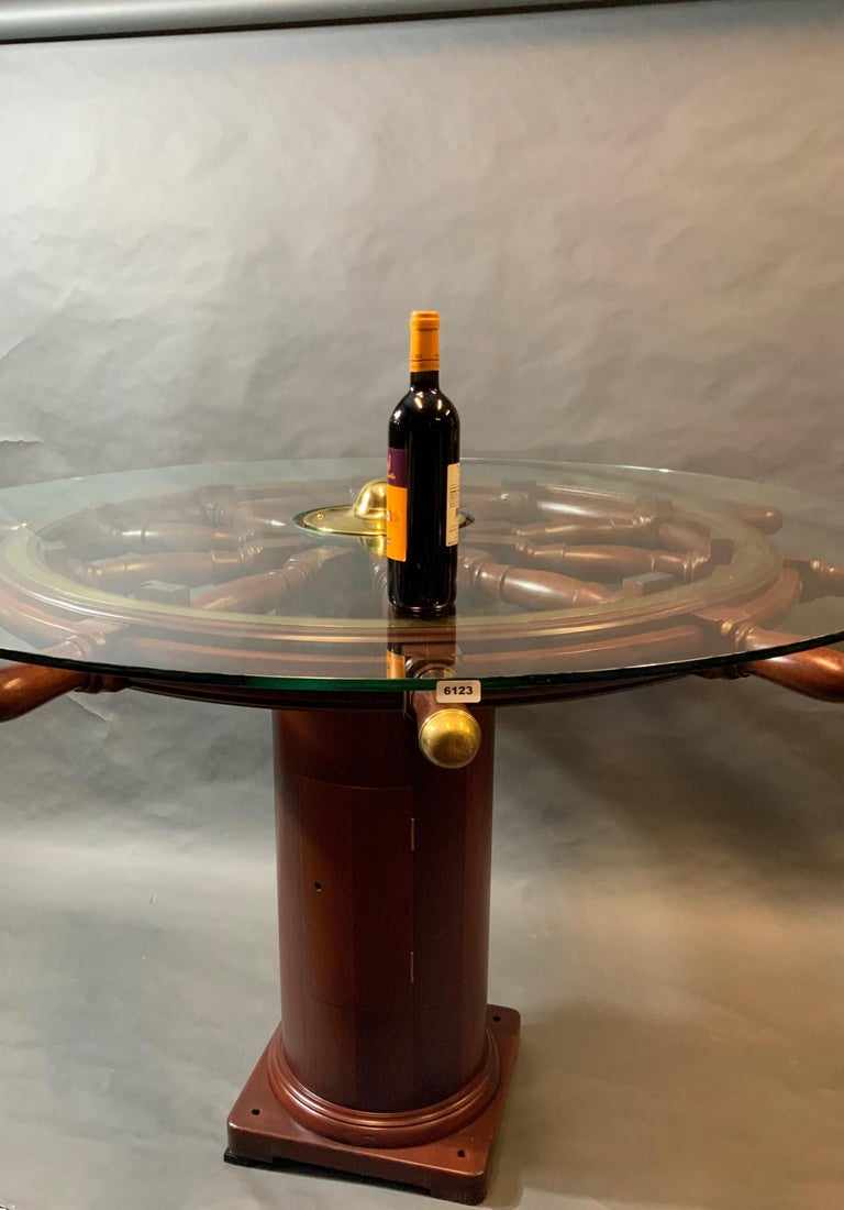 Amazing Ship's Wheel Bar Height Table on Binnacle Base For Sale at 1stDibs