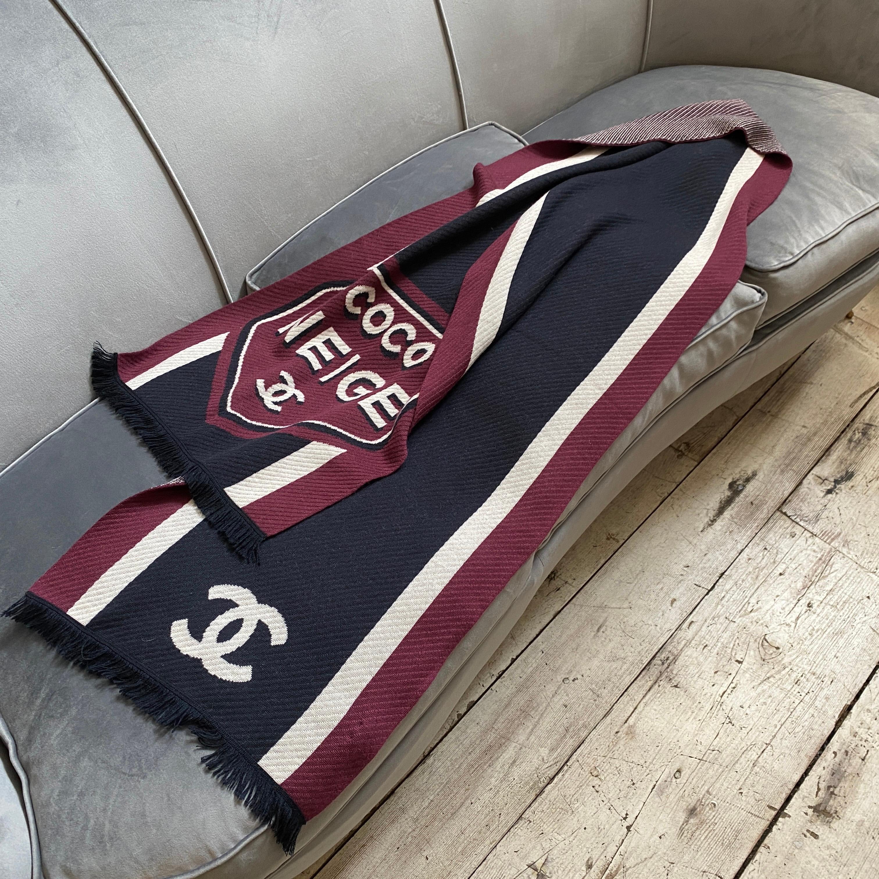 Amazing Vintage Burgundy Blue and White Cashmere Scarf by Chanel For ...