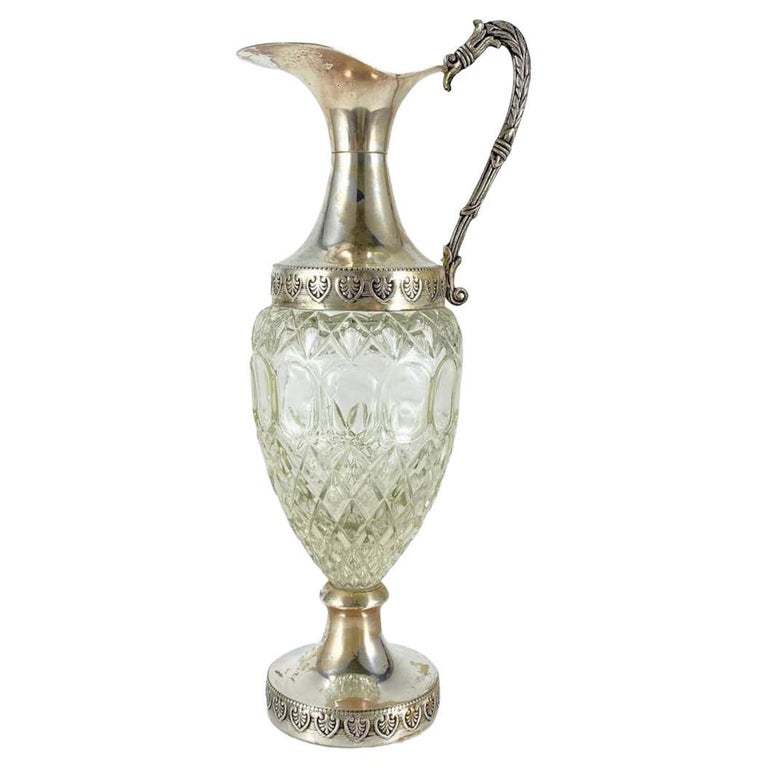 Amazing Vintage Silver-Plated Decanter Cut Glass Carafe For Sale at 1stDibs