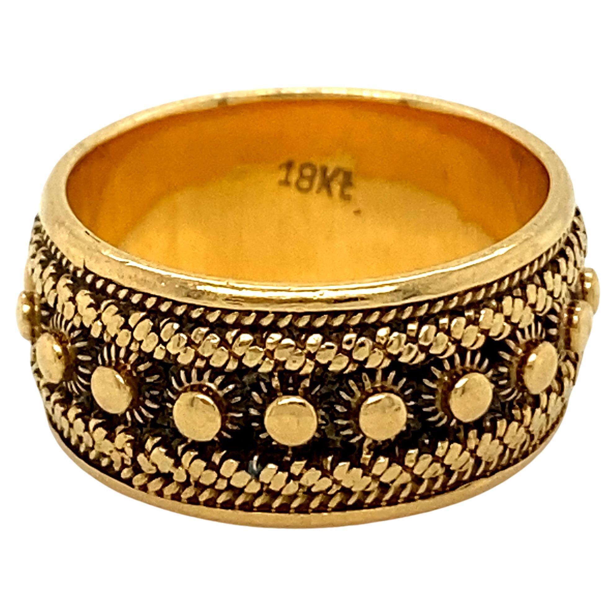 Gold 18K Yellow Fashionable Wide Hammered Band For Sale at 1stDibs