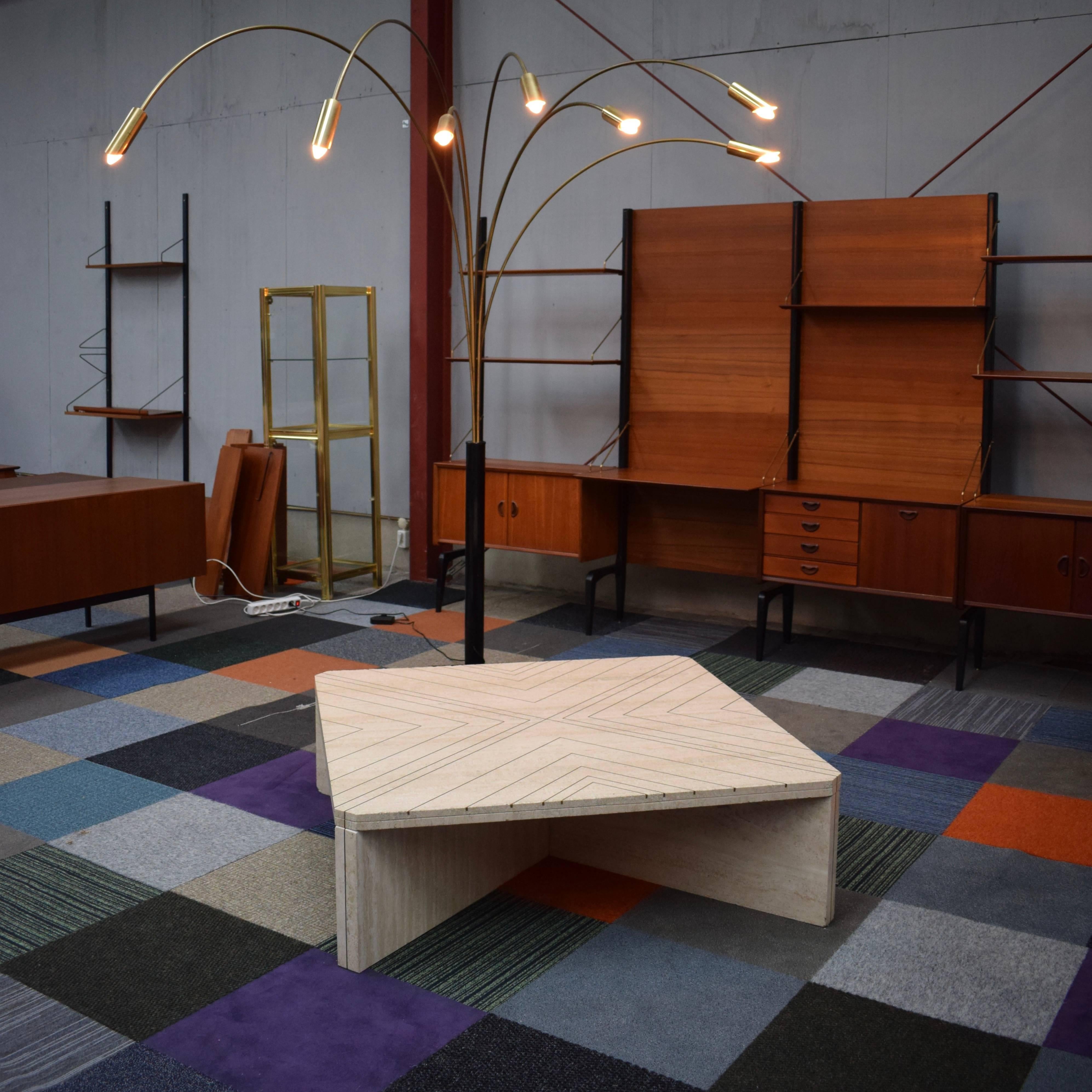 Amazing Willy Rizzo Coffee Table in Travertine Marble and Brass, circa ...