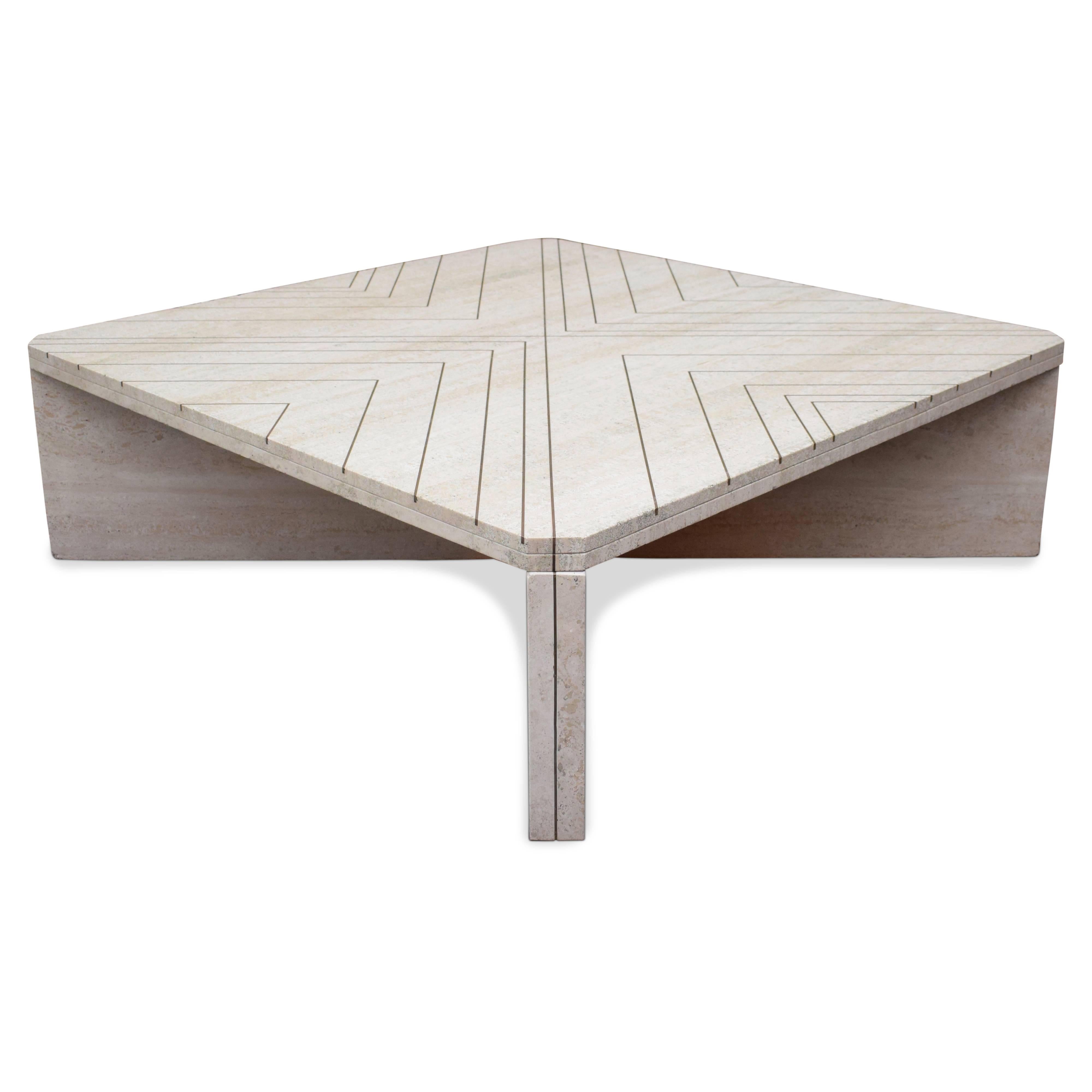 Amazing Willy Rizzo Coffee Table in Travertine Marble and Brass, circa ...