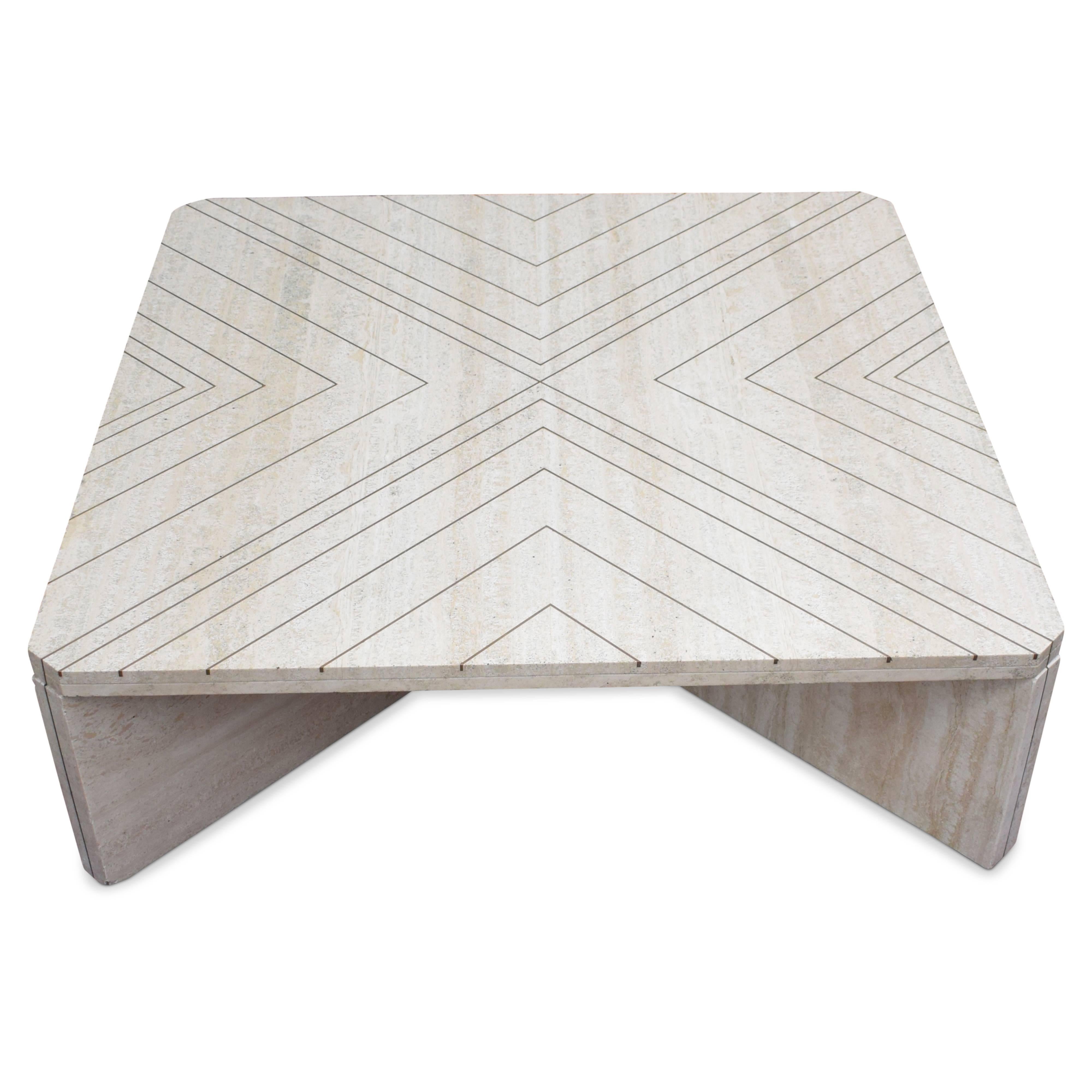 Amazing Willy Rizzo Coffee Table in Travertine Marble and Brass, circa ...