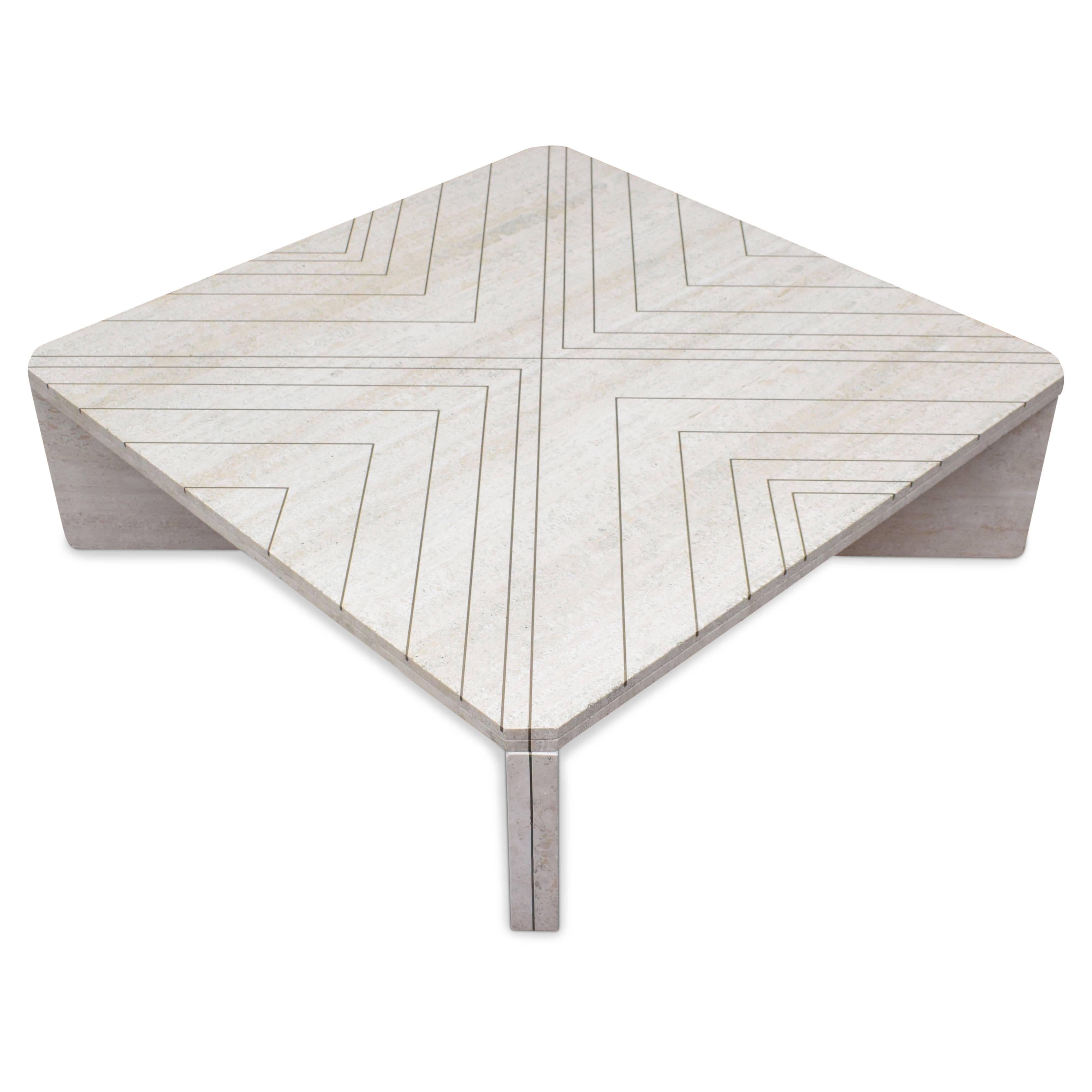 Amazing Willy Rizzo Coffee Table in Travertine Marble and Brass, circa ...