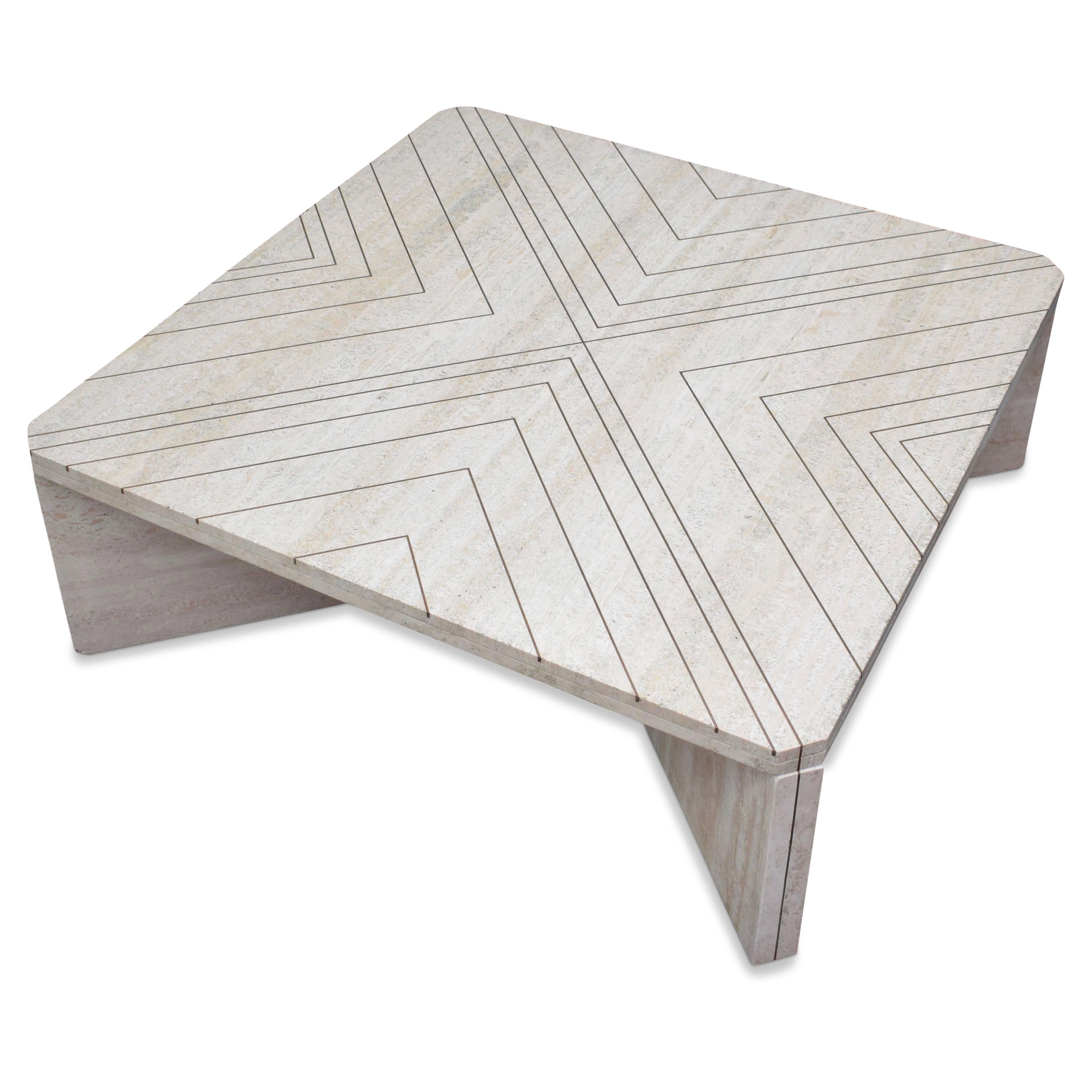 Amazing Willy Rizzo Coffee Table in Travertine Marble and Brass, circa ...