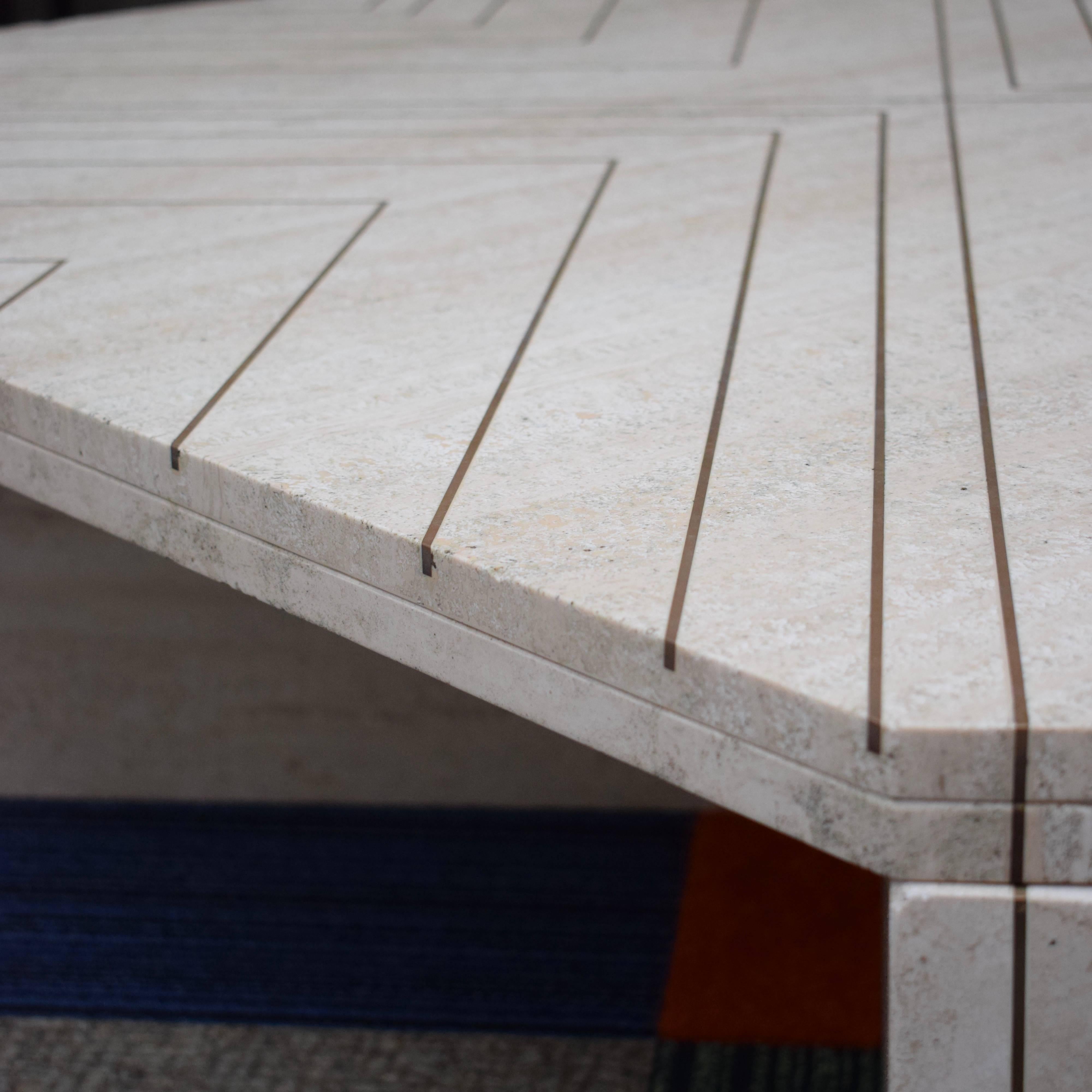 Amazing Willy Rizzo Coffee Table in Travertine Marble and Brass, circa ...