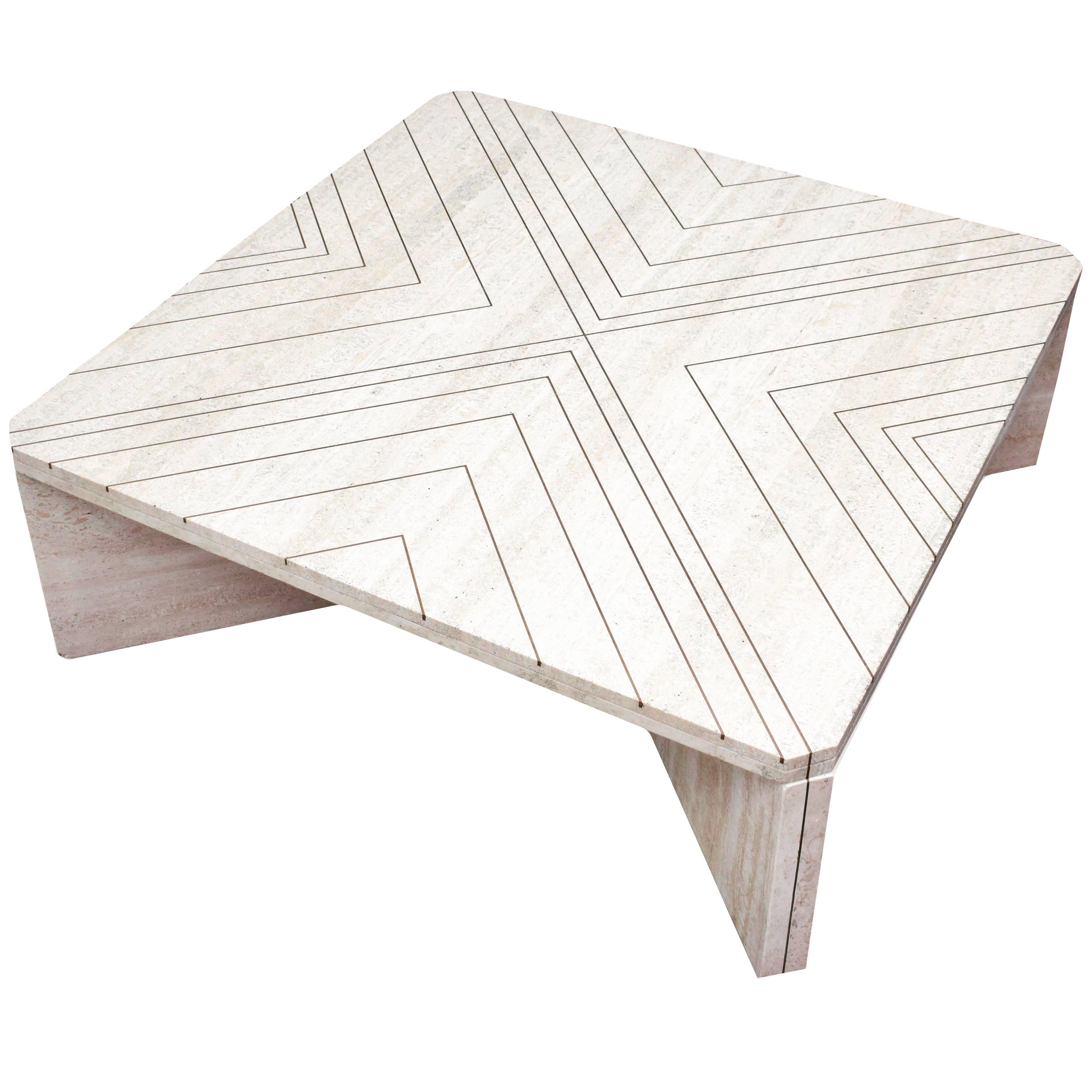 Amazing Willy Rizzo Coffee Table in Travertine Marble and Brass, circa ...