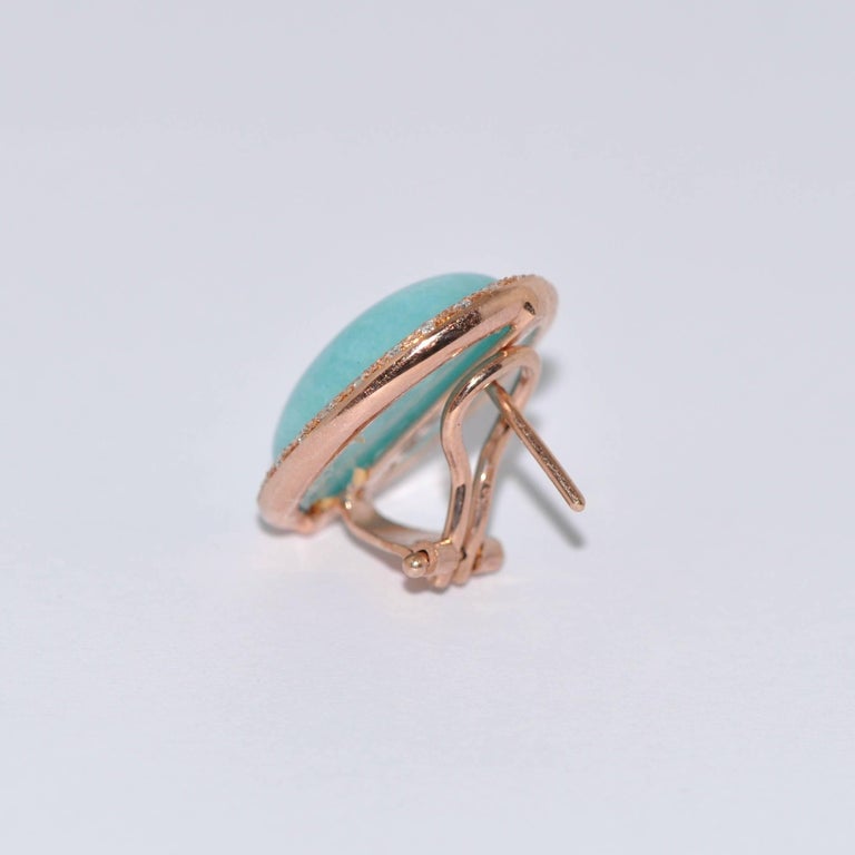 Amazonite and Diamonds Rose Gold Stud Earrings at 1stDibs