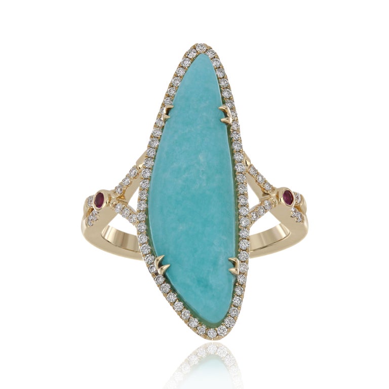Customizable Amazonite, Ruby and Diamond Studded Ring 14 Karat Yellow ...