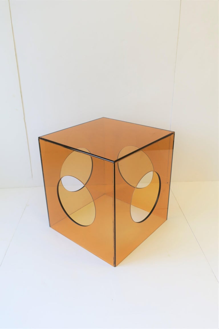 Orange Acrylic Square Cube Side or End Table For Sale at 1stDibs